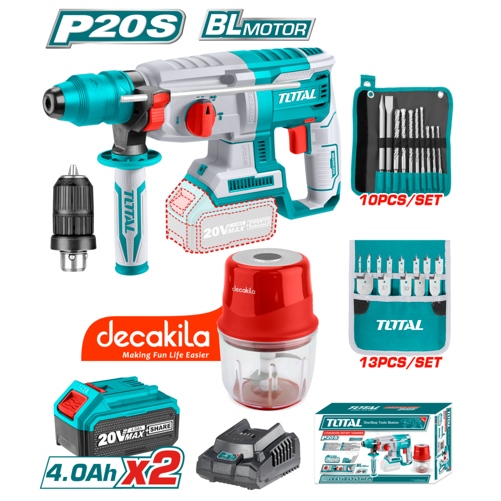 20VX4.0Ahx2Bx1C مجموعة مقدح مع رأس اوتوماتيك+ريش باطون و بطح - CHAABAN TOOLS