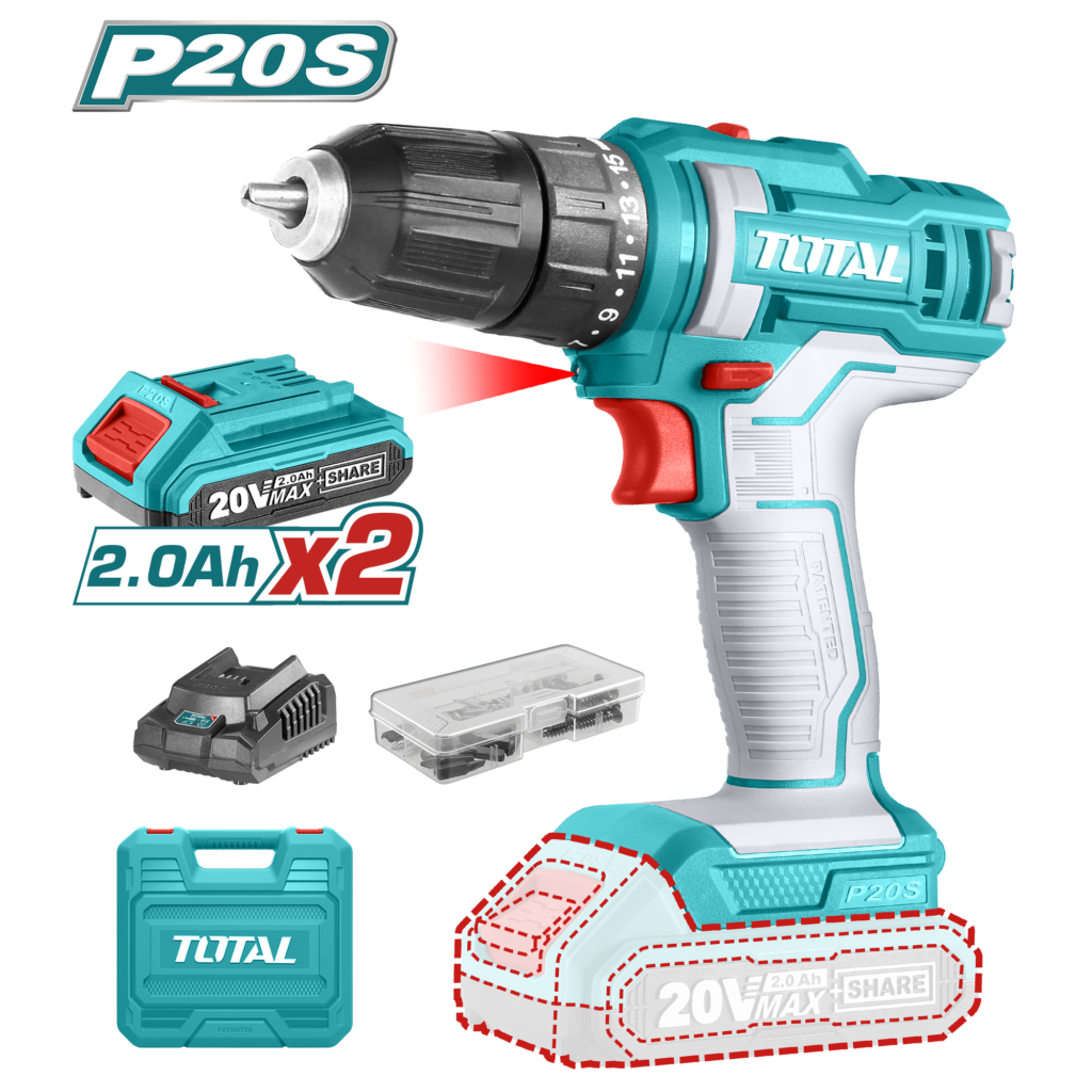 20V 2.0Ah مقدح بطاريتين ليثيوم شنطة صناعي (راس شد) - CHAABAN TOOLS